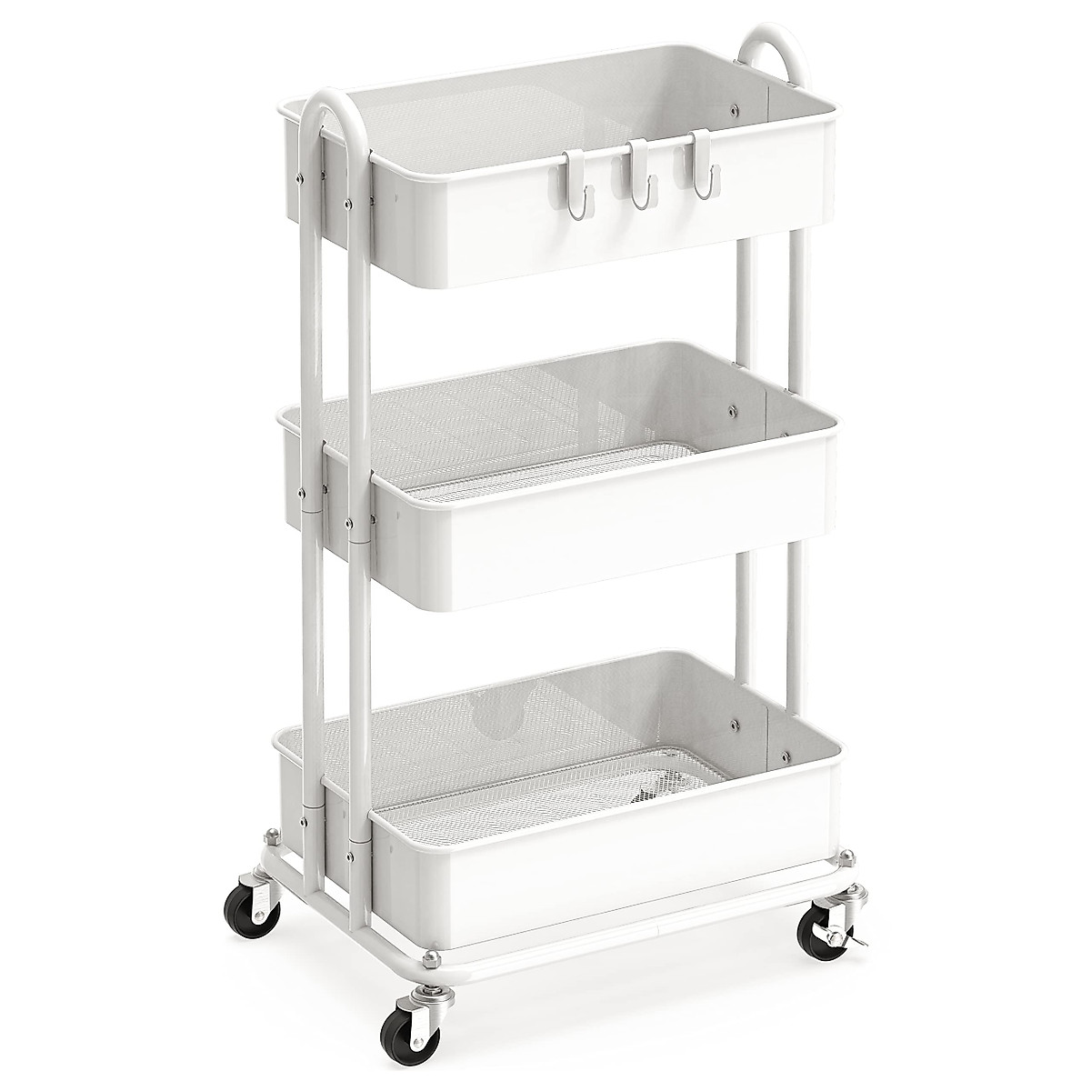 SimpleHouseware Heavy Duty 3-Tier Metal Utility Rolling Cart, White