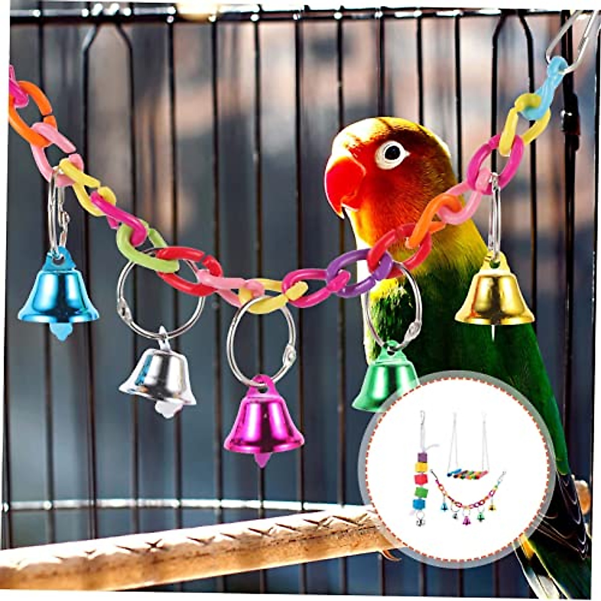 Balacoo Toy 1 Set Grinding Cockatiel s Parrot Accessory Supply Hanging Love Decor Wooden Bell Plaything Foraging Household Chewing Grey Birds Suspending Parakeet for Conure Finches