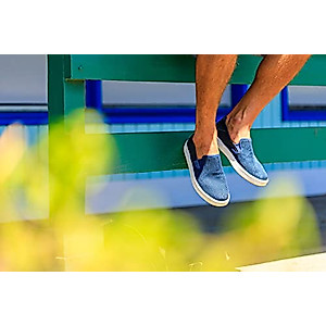 OLUKAI Lae'ahi Men's Slip On Sneakers, Lightweight Barefoot Feel & Breathable Mesh, Water Resistant Heel & Wet Grip Rubber Soles, Removable Gel Insert, Blue Depth/Blue Depth, 9.5