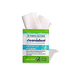 Dr. B Dental Solutions Cleanadent Dental Wipes, Denture Cleaner Removes Adhesives, Food, Stains, and Odor 30 Count Pack of 2