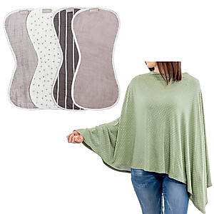 Nursing Cover Bundle with Set of Four Organic Cotton Burp Cloths
