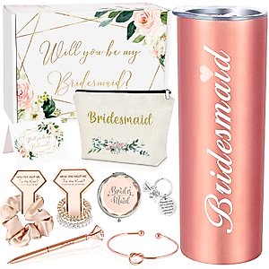 Homabachyco Bridesmaid Proposal Gifts, Will You Be My Bridesmaid Gift Box, Engagement Wedding Gifts Wine Tumbler Bridal Bachelorette Party Gifts for Bridesmaids, 20oz Wine Tumbler Gift Set