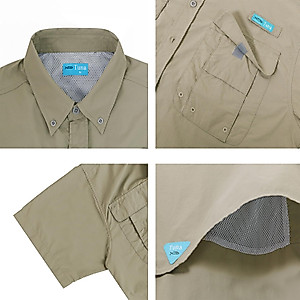 Men's UV UPF 50+ Fishing Shirts for Men Sun Protection Bahama ii Breathable Fast Dry SPF Hiking Short Sleeve Shirt (1# L Fossil)