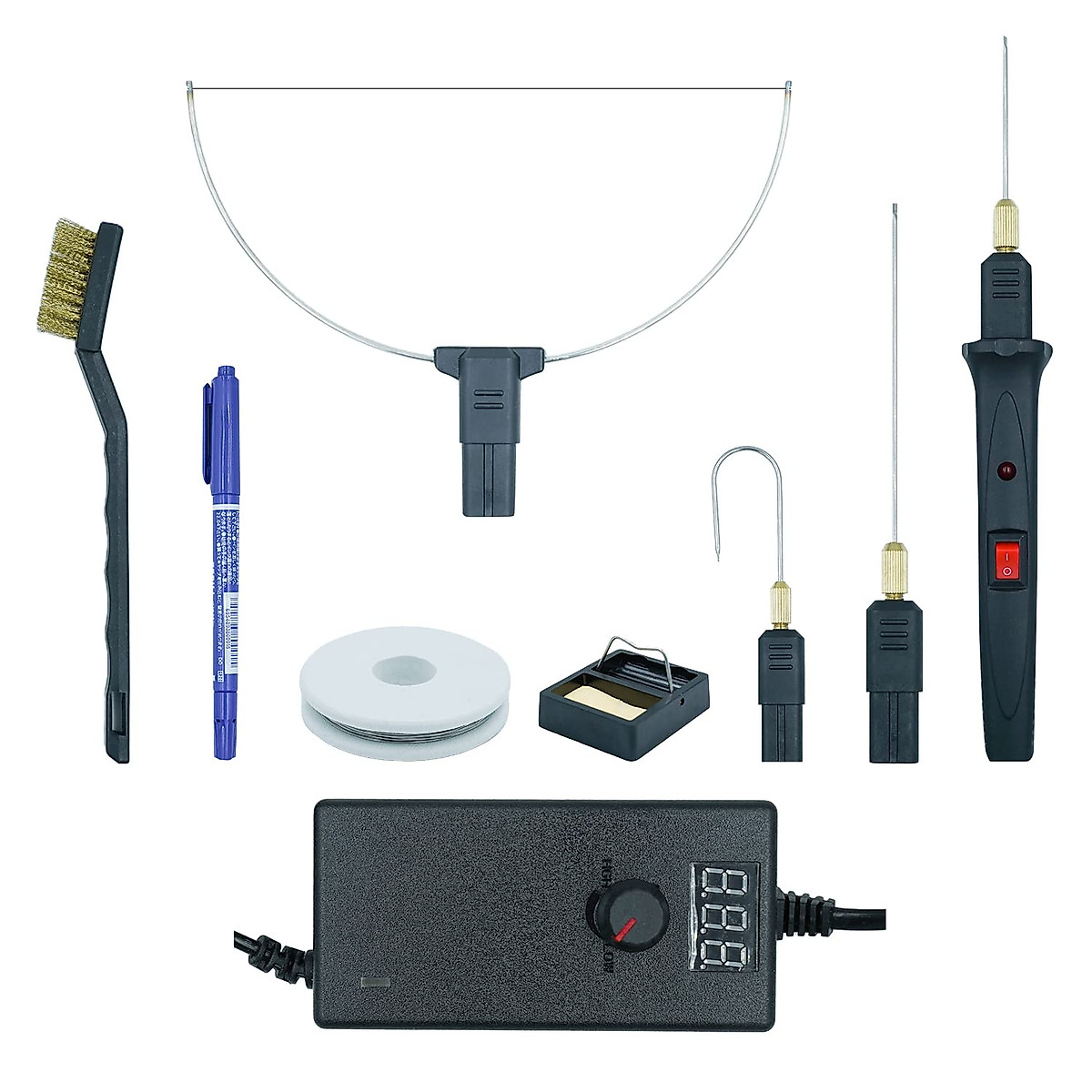 QXCSF Foam Cutter, 18W Styrofoam Cutter, Electric Foam Cutting Tool with LED Display, 3 in 1 Foam Carving Knife Kit for Foam Cutting, Hole Digging, Detail Handing