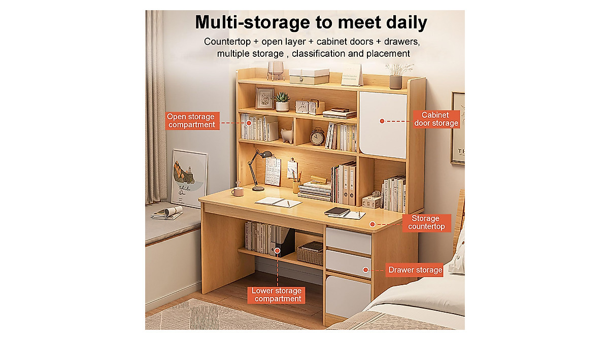 Modern Desk with Storage Drawers for Home Office and Study
