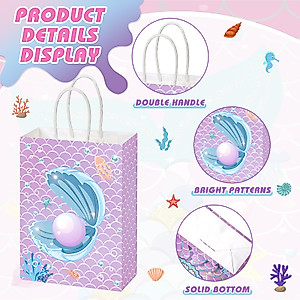 Outus 24 Pcs Mermaid Birthday Party Favor Bags Mermaid Gift Bags Under the Sea Goodie Treat Gift Wrap Bags Kraft Paper Candy Bags for Kids Mermaid Princess Baby Shower Party Supplies