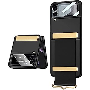 EAXER for Samsung Galaxy Z Flip 4 5G Case, Luxury Slim Hard PC Folding Case Cover Waistband Premium Hard PC Case with Strap Clips All-Round Shockproof Protective Case Cover (Black)