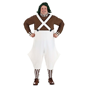 Plus Size Adult Willy Wonka Oompa Loompa Costume, Chocolate Factory Worker Uniform Overalls Outfit for Halloween 5X