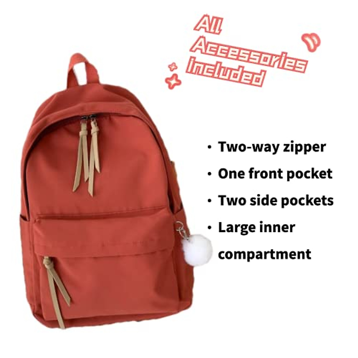 taimowei Kawaii Middle School Cute Bookback Large Capacity College Aesthetic Backpack for Teen Girls (Orange)