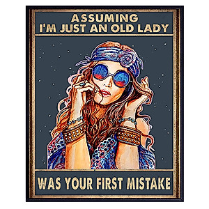 Assuming I'm Just An Old Lady - Boho Hippie Room Decor - Bohemian Room Decor - Funny Birthday Decorations Wall Art Poster - Gift for Grandmother, Grandma, Granny, Women - Psychedelic Room Decor - 8x10