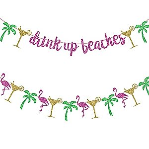 Drink Up Beaches Banner Flamingo Beaches Coconut Tree Champagne Bottle Garland Beach Bach Party Decor Hawaii Luau Tropical Summer Beach Pineapple Bachelorette Themed Party Supplies Decorations