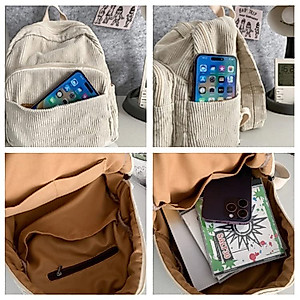 MININAI Aesthetic Backpack Mini Classic Corduroy College Backpack for Women Cute Retro Grunge Backpack Casual Daypack (One Size,Green)