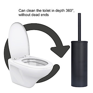 Toilet Bowl Cleaners, Toilet Brush with Holder Stainless Steel Long Handle Toilet Bowl Brush Soft Toilet Brush Toilet Cleaning Brush Set (Black)