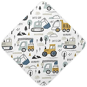 Ceiurey Excavator Truck Baby Boys Girls Bath Towel White Blue Car Hooded Towels Newborn Toddlers Organic Cotton Washcloths Shower Beach Towel 30 x 30 Inch