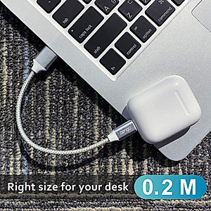 pengo Short Lightning Cable, USB Cable with Lightning Connector, Apple MFi Certified Charger and Sync/Data for iPhone 12/11/X/8/8 Plus 7/7 Plus,Double-Braided Nylon (0.66 ft / 8 in / 0.2 m)(Silver)