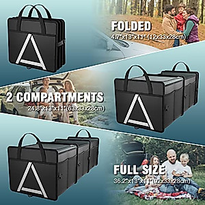 K KNODEL Sturdy Car Trunk Organizer with Premium Insulation Cooler Bag, Heavy Duty Collapsible Trunk Storage Organizer for Car, SUV, Truck, or Van (3 Compartments, Black)