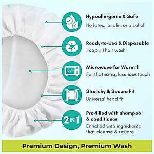 No Water Rinse Free Shampoo Cap by Nurture | Microwavable Hair Washing & Conditioning Shower Caps | Waterless Bathing | Disposable & Hypoallergenic for Adults, Bedridden & Elderly