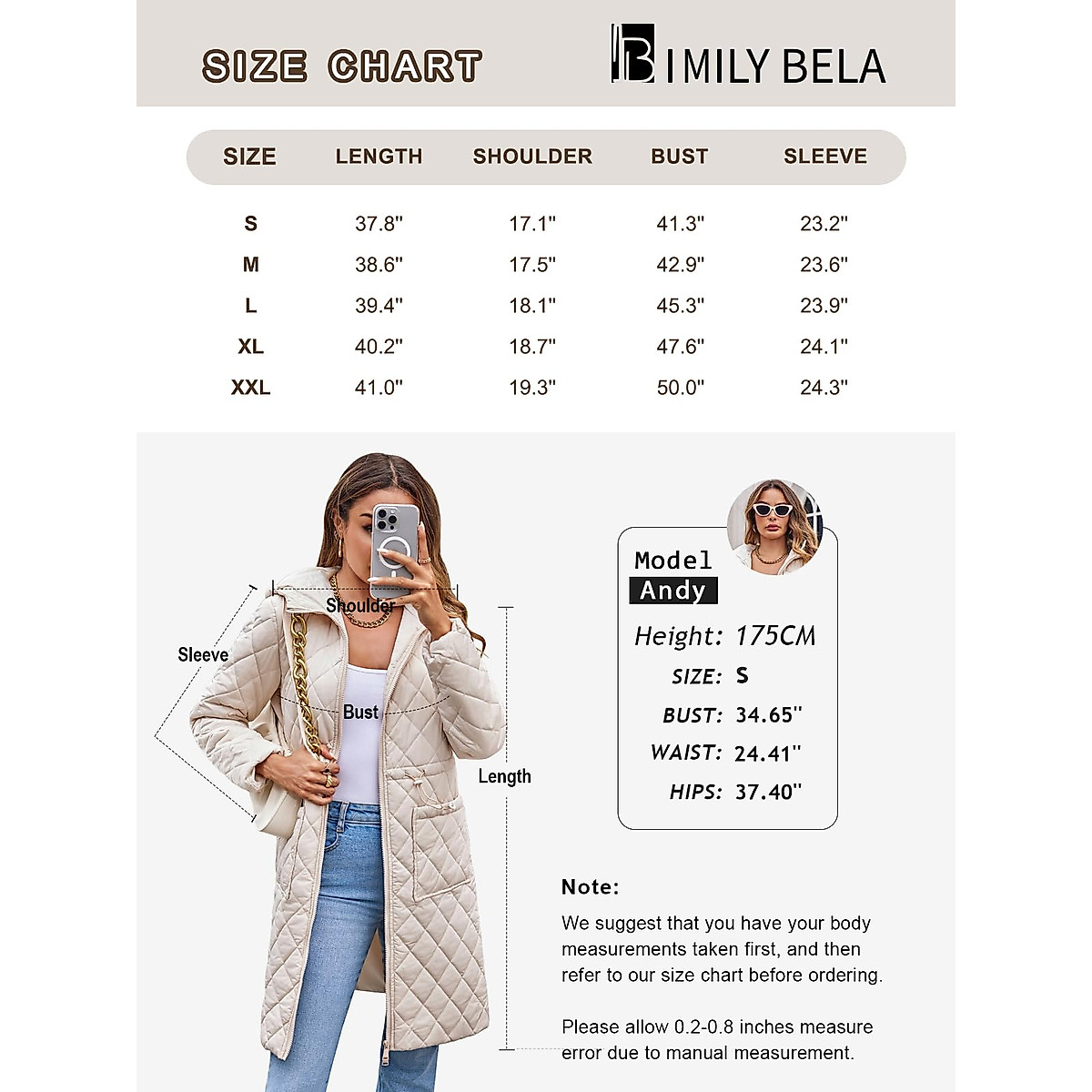 Imily Bela Womens Long Quilted Jackets Zip Up Hooded Drawstring Waist Coats with Pockets