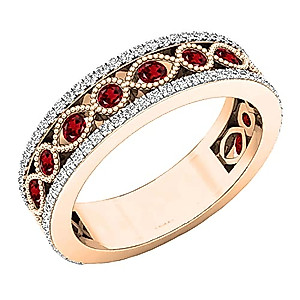 Dazzlingrock Collection Round Garnet & White Diamond Ladies Vintage Stackable Wedding Band | 10K Rose Gold, Size 6