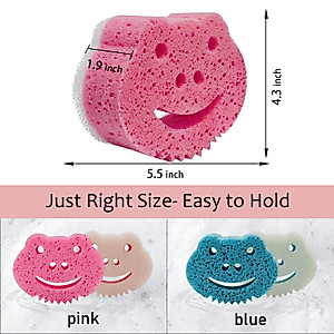 SmilePowo Double-Sided Bath Sponges, Personalized Frog Design, Soft&Gentle Cleaning Exfoliation, Loofah Body Scrubber Shower Body Sponges for Men,Women,Kids, 2 Packs Colorful as Gift for Family