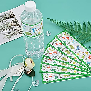 URROMA 48 Pcs Dinosaur Baby Shower Water Bottle Labels Waterproof Water Bottle Wrappers Green Animal Water Bottle Stickers Baby Shower Bottle Wraps Decorations for Birthday Party