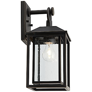 John Timberland Califa Mission Modern Outdoor Wall Light Fixture Brown Bronze Metal 15 1/4" Textured Clear Glass for Exterior House Porch Patio Outside Deck Garage Yard Front Door Garden Home