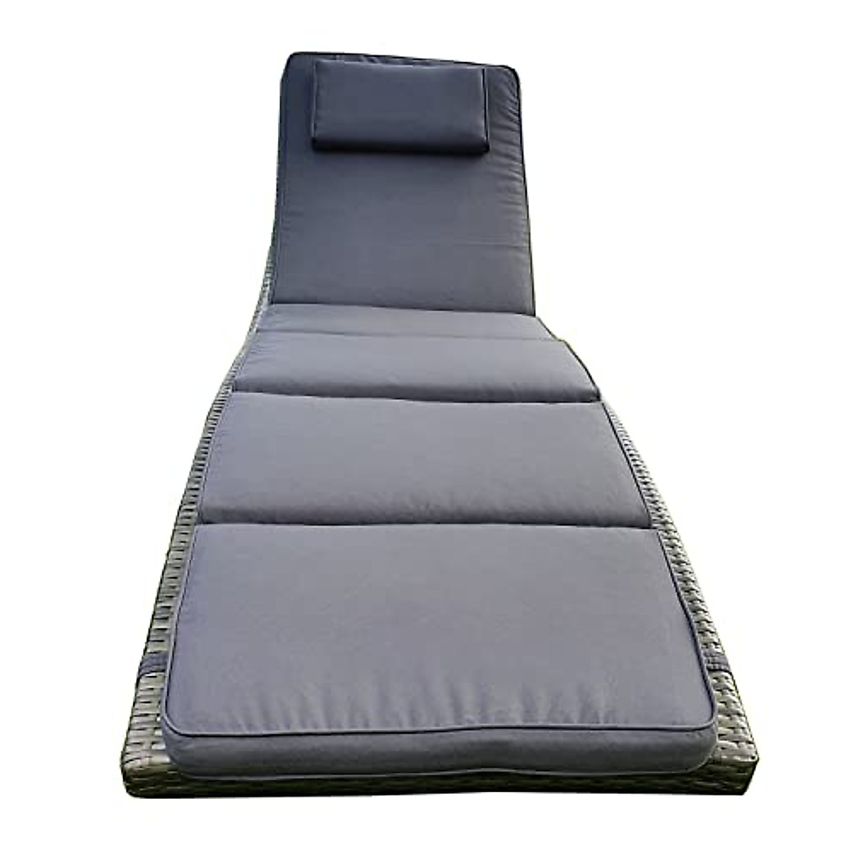 BTEXPERT Foldable Outdoor Chaise Pool Lounge Chair Folding Wicker Rattan Sun Bed Patio Couch Reclining Lounger Adjustable Padded Backrest Pillow Assembled Set of 2, Grey - Two Piece