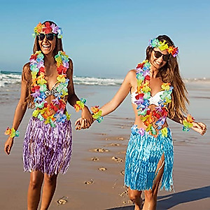 20 Pieces Grass Skirts Hawaiian Hula Skirts with 20 Garland Tropical with 40 Garland Wristbands with 20 Summer Beach Headband Leis Luau Party Favor Summer Beach Vacation Costume Set for Women Kids