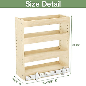 LOVMOR Adjustable Pull Out Cabinet Organizer 7½” W x 24½”H 4-Tier Narrow Cabinet Drawers Slide Out with Soft Close Wood Spice Rack for Narrow Cabinet