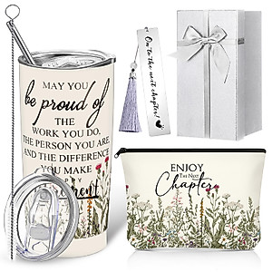 4 Pcs Retirement Gift for Women 2024 Happy Retirement Presents 20oz Stainless Steel Tumbler Makeup Bag Bookmark Set Retired Gifts Box for Mom Grandmom Teacher Coworker Nurse(Lively Style)