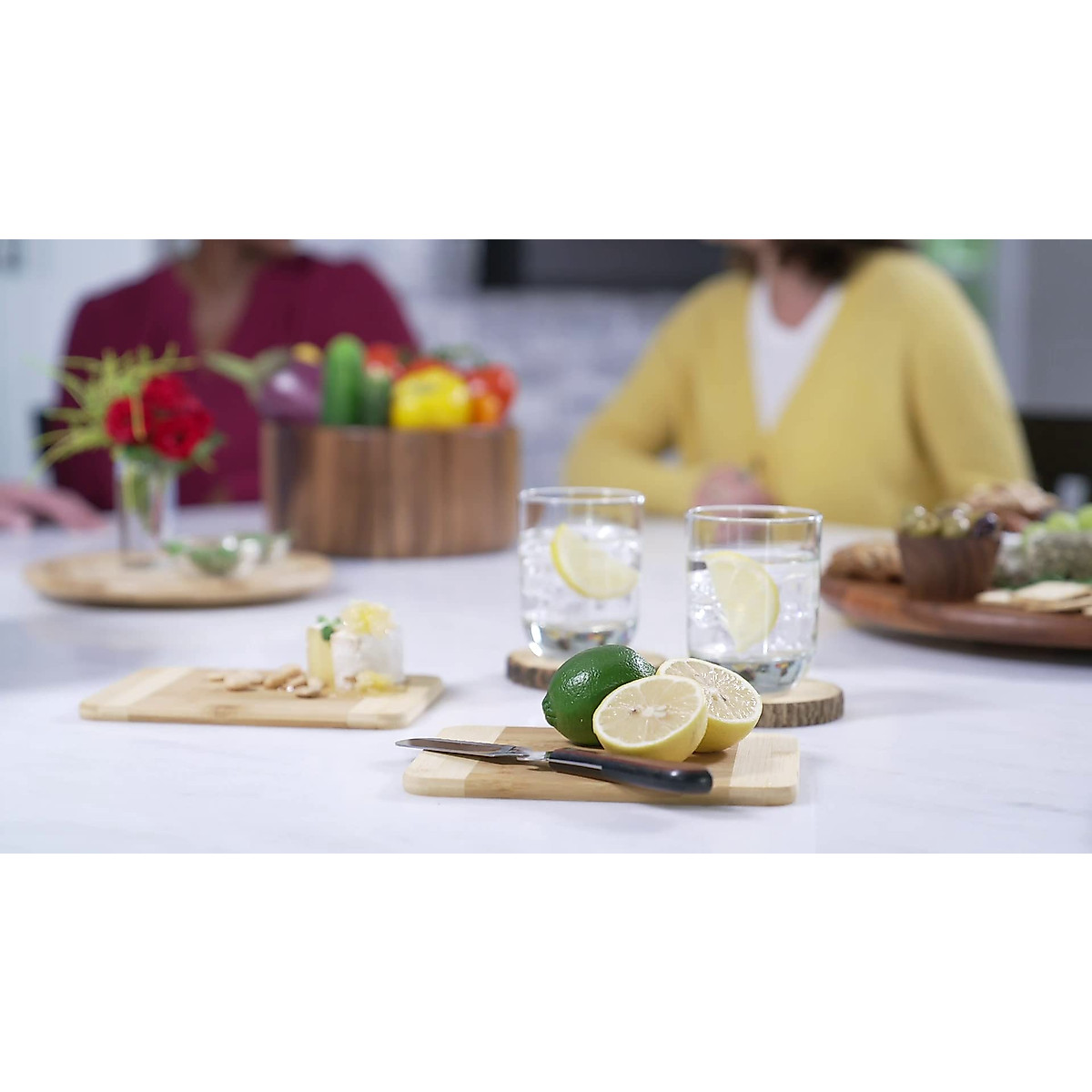 Lipper International Bamboo Wood Two-Tone Kitchen Cutting and Serving Board, Small, 8" x 6" x 5/16", Set of 2