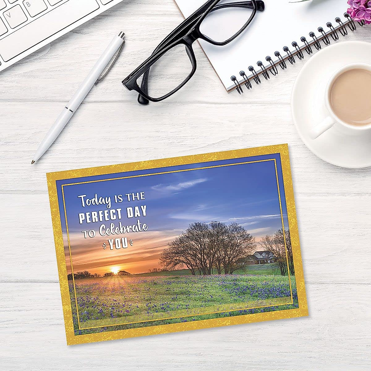 Sunrise Celebration Deluxe Birthday Greeting Cards - Set of 8 (4 Designs), Large 5" x 7", Happy Birthday Cards with Sentiments Inside, includes White Envelope