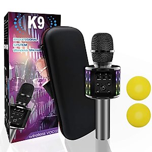 weird tails Bluetooth Karaoke Wireless Microphone with Dual Sing, LED Lights, Portable Handheld Mic Speaker Machine for iPhone/Android/PC/Outdoor/Birthday/Party (Gray)