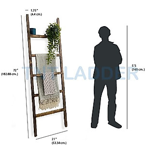 Wood Decorative Wall Leaning Blanket Ladders Bathroom Storage Quilt Towel Display Rack Shelf Holder Rustic Farmhouse, Brown