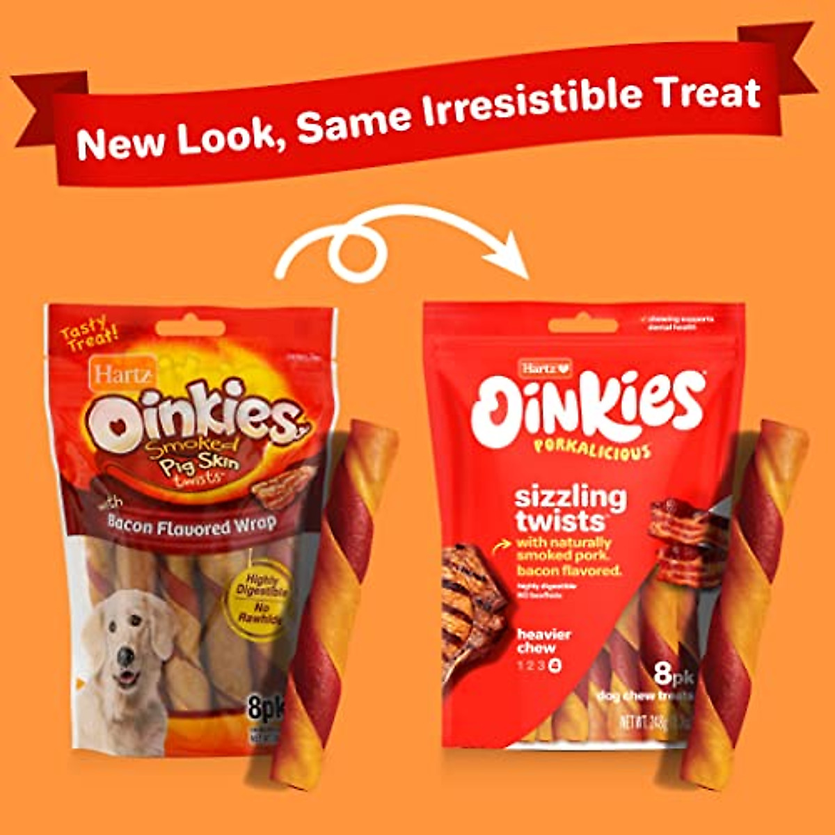 Hartz Oinkies Smoked Pig Skin Bacon Flavored Wrap Dog Treat Chews - 8 Pack