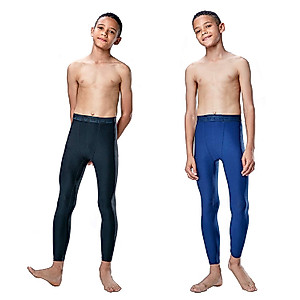 DEVOPS 2 Pack Youth & Boys Thermal Compression Baselayer Sport Tights Fleece Lined Pants (Medium, (Non-Fly) Black/Navy)