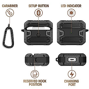 Koaichi Compatible with AirPods 3rd Generation Case(2021), Full-Body Rugged Hard Shell Protective Case Cover with Keychain Designed for AirPods 3 Case, Black [US Patent Registered]