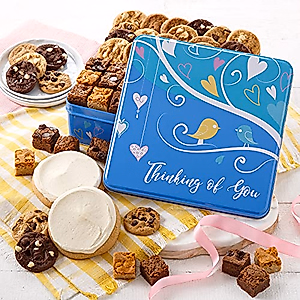 Mrs. Fields - Thinking of You Combo Gift Tin, Assorted with 24 Nibblers Bite-Sized Cookies, 3 Brownie Bars and 2 Frosted Round Cookies (29 count)