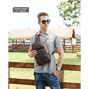 Lannsyne Small Vintage Leather Sling Bag For Men Crossbody Chest Daypack fits 10.5" iPad