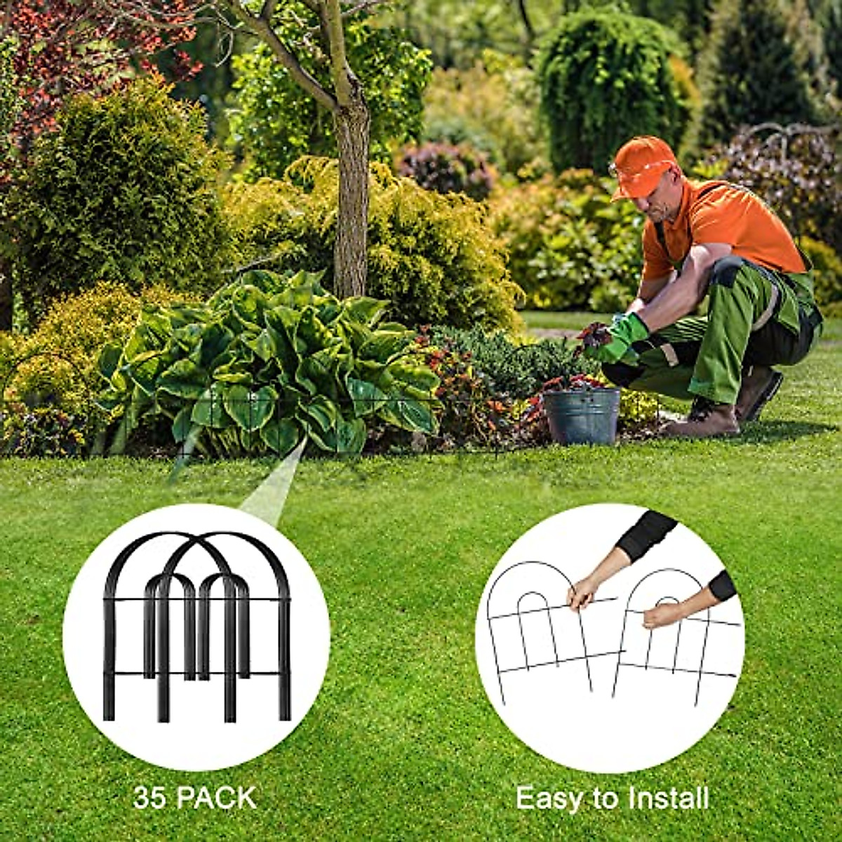 ZENY Decorative Garden Fence Garden Edging 35 Pack 50 Ft Long 18 Inch High Rustproof Landscape Iron Wire Border, Folding Patio Fences Flower Bed Fencing, Animal Barrier