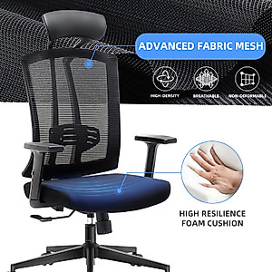 TUOMUR Office Chair Ergonomic Desk Chair Breathable Mesh Computer Chair Adjustable Height with Lumbar Support Armrest Executive Rolling Swivel Adjustable Task Chair for Home Office, Black