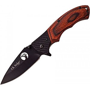 Elk Ridge - Outdoors Folding Knife - 4.5-in Closed, 3.25-in Black Stainless Steel Blade, Brown Wood Handle with Black G10 Bolster, Pocket Clip, Hunting, Camping, Survival, EDC - ER-566BPW