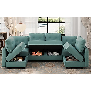 LLappuil Modular Sectional Sofa, Convertible U Shaped Sectional Couch with Storage, Modular Sectionals for Living Room, Faux Leather Fabric Waterproof Sofa, 6 Seat, Aqua Blue