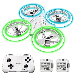 TOMZON A34 Drone for Kids with Green and Blue LED Lights, RC Mini Drone with Altitude Hold, 3D Flip, Headless Mode and 3 Speeds, Quadcopter with 5 Light Modes, 2 Batteries, Toy Gift for Boys and Girls