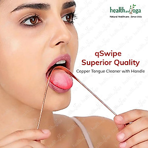 HealthAndYoga™ qSwipe Copper Tongue Cleaner Scraper - Hygienic, Non-Synthetic Grip – Tongue Brush Cleaner (Copper - 2-Pack)