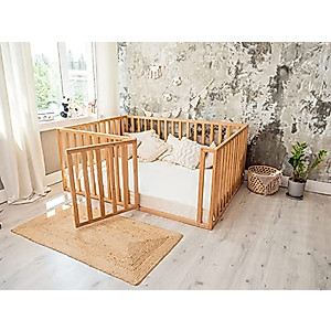 BUSYWOOD Wooden Floor Bed Playpen with Extended Rail - Toddler Bed Frame - Bed with Extra Protection - Toddler Playpen - Play Bed - Solid Wood Bed - (Model 6.3, Floor bed)