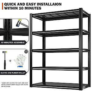 REIBII 48" Wide Garage Shelving Heavy Duty 72"H Garage Storage Shelves 2750LBS Heavy Duty Shelving Adjustable 5 Tier Metal Shelving for Garage Storage Shelving Industrial Shelving Storage Rack, Black