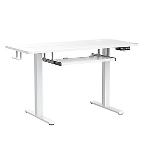 FEZIBO Standing Desk with Keyboard Tray, 48 × 24 Inches Electric Height Adjustable Desk, Sit Stand Up Desk, Computer Office Desk, White