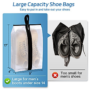 MISSLO Waterproof Shoe Bags for Travel 4 Pack XX-Large Shoe Storage Bag Clear Shoe Pouch Portable Shoe Organizer Bag with Sturdy Zipper for Men & Women