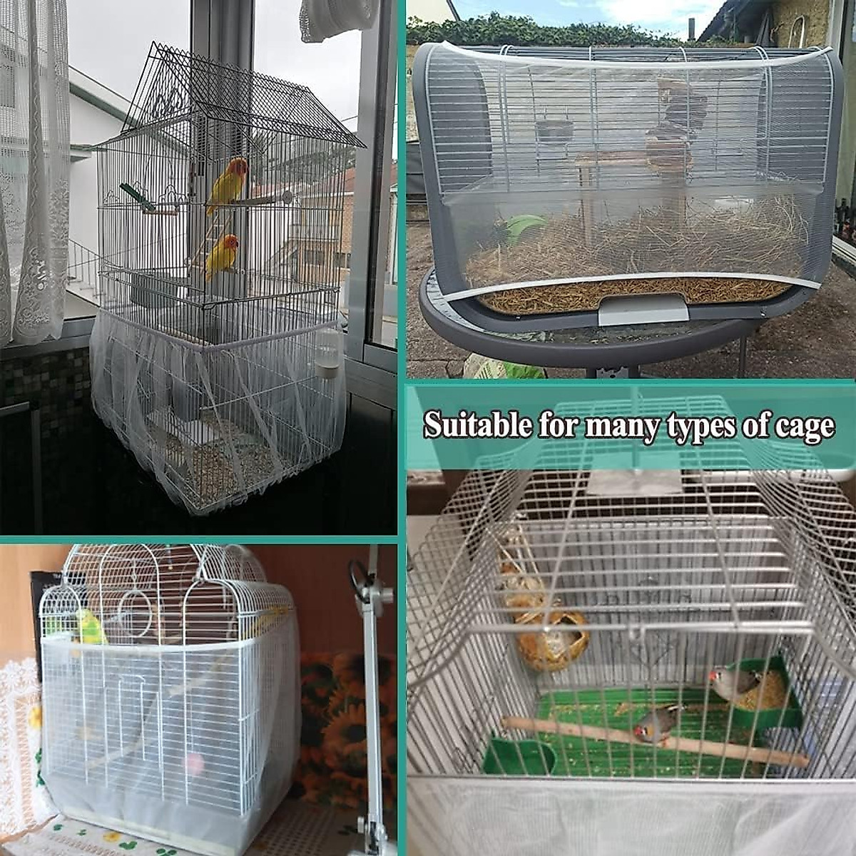 lustrioustoy Bird Cage Seed Catcher, Large, Seed Catcher Guard Net Cover, Prevent Scatter and Mess, Soft Airy Cage Net Stretchy Skirt, Prevent Scatter and Mess(White, 118 x 15.7 Inch)